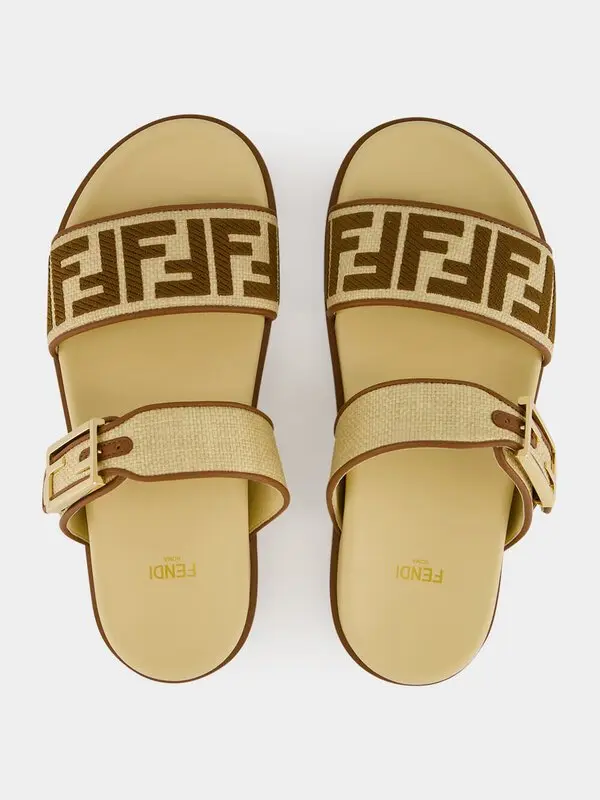Fendi Raffia And Leather Slides