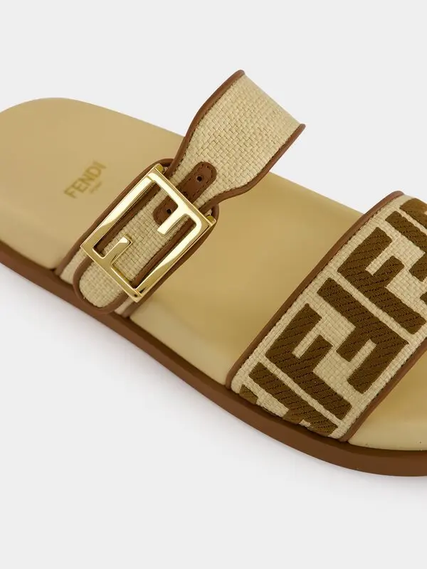 Fendi Raffia And Leather Slides