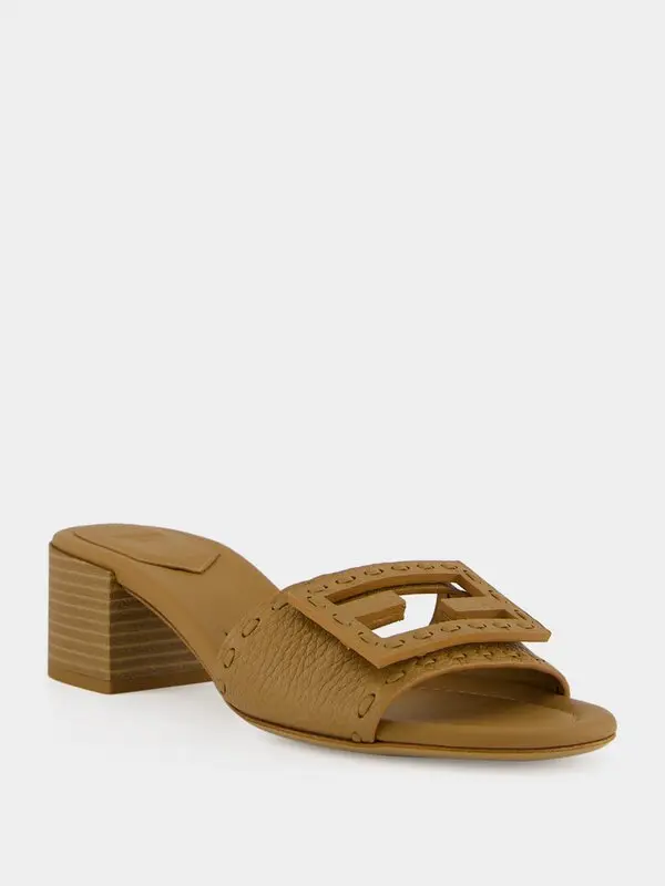 Fendi Baguette Heeled Leather Slides