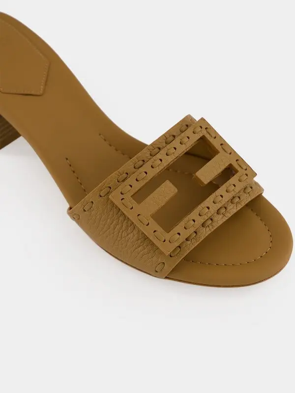 Fendi Baguette Heeled Leather Slides