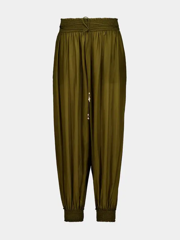 Zimmermann Olive Mahon Silk Harem Pants - Green