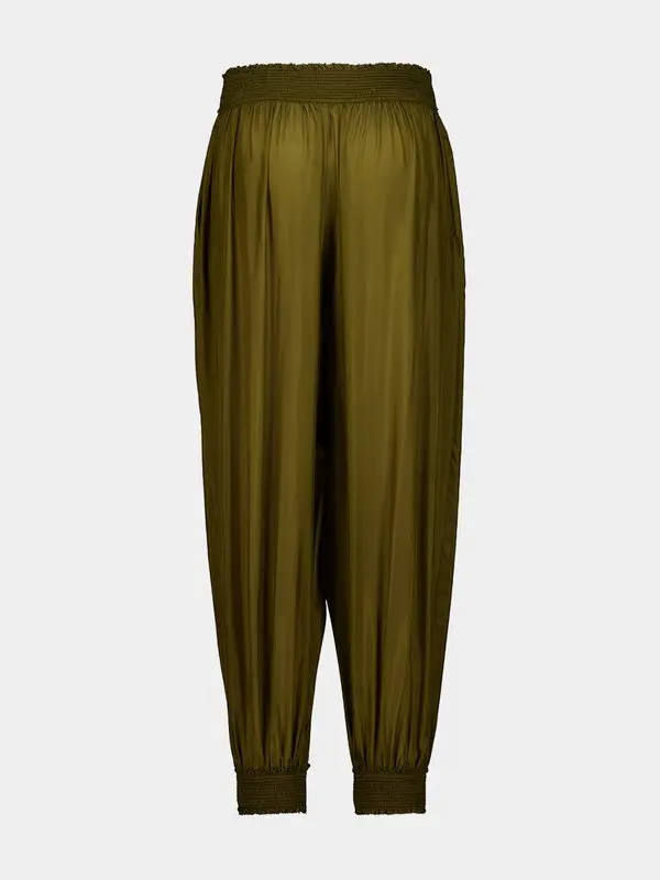 Zimmermann Olive Mahon Silk Harem Pants - Green