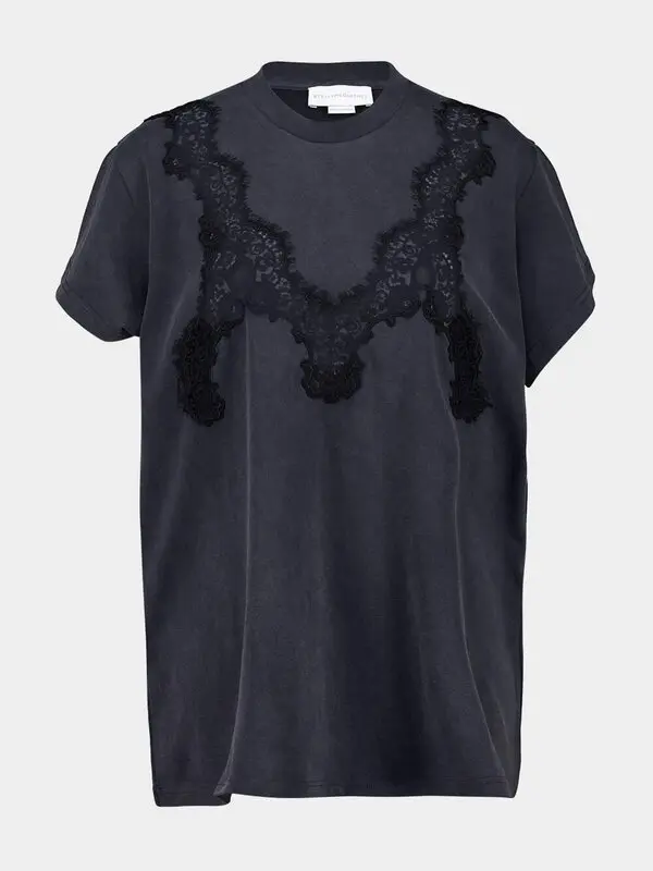 Stella McCartney Relaxed T-shirt With Lace Detail - Black