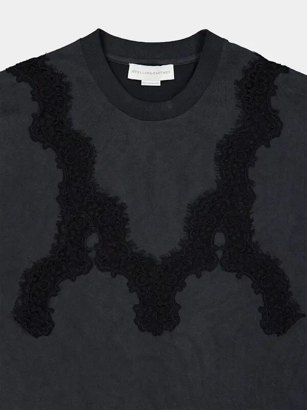 Stella McCartney Relaxed T-shirt With Lace Detail - Black