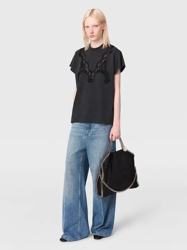 Stella McCartney Relaxed T-shirt With Lace Detail - Black