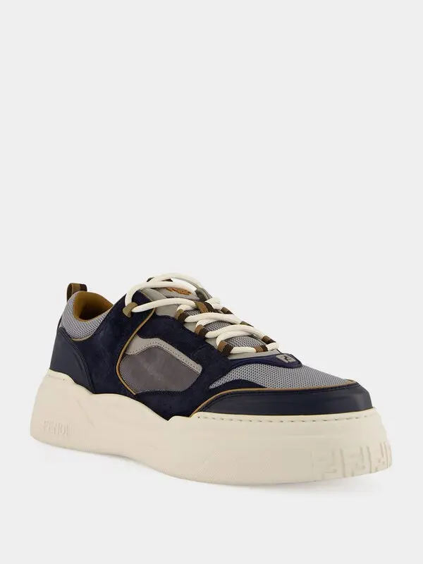 Fendi Force Technical Fabric And Suede Trainers - Blue