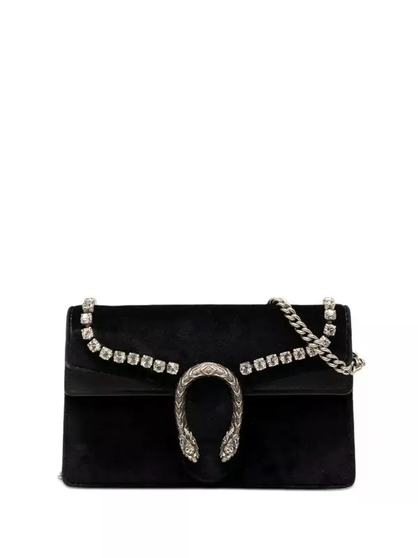 Gucci Dionysus Crystal Embellished Velvet Crossbody Bag - Black