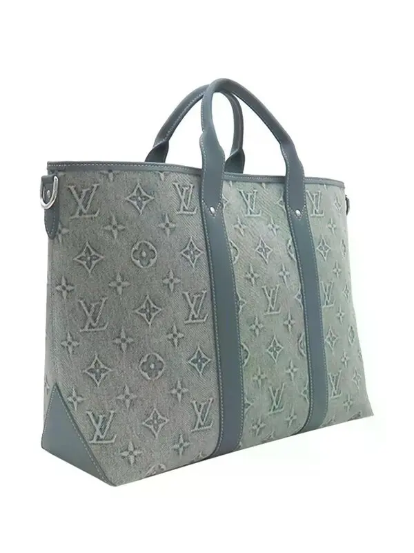 LOUIS VUITTON Monogram Washed Denim Weekend Tote - Blue