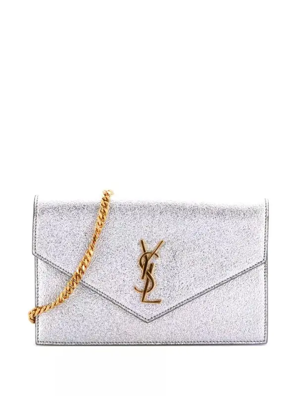 Saint Laurent Classic Monogram Wallet On Chain Leather Small Crossbody Bag - Silver