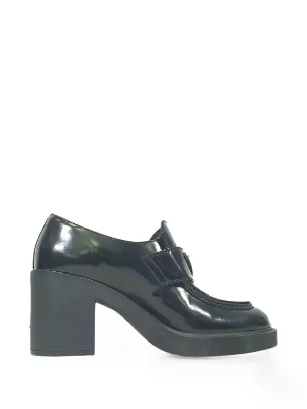 Prada Chocolate Logo-plaque Heeled Loafers