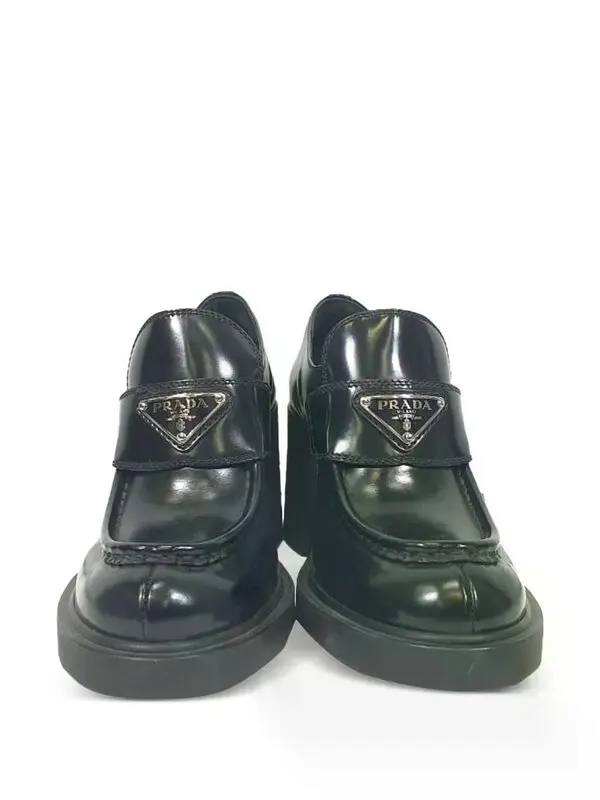 Prada Chocolate Logo-plaque Heeled Loafers
