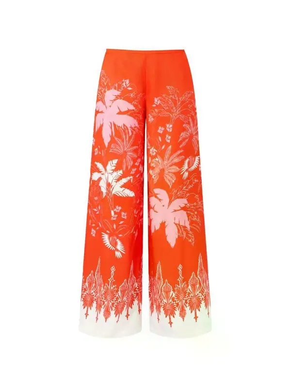 Poupette St Barth Clea" Palm-tree Print Wide Leg Trousers - Orange