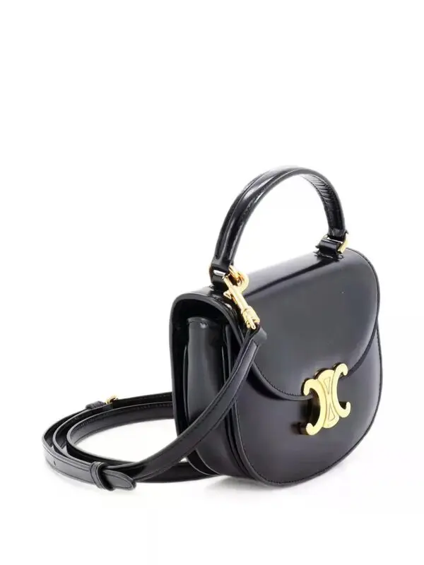 Celine Triomphe Besace Clea Top Handle Flap Bag In Leather - Black