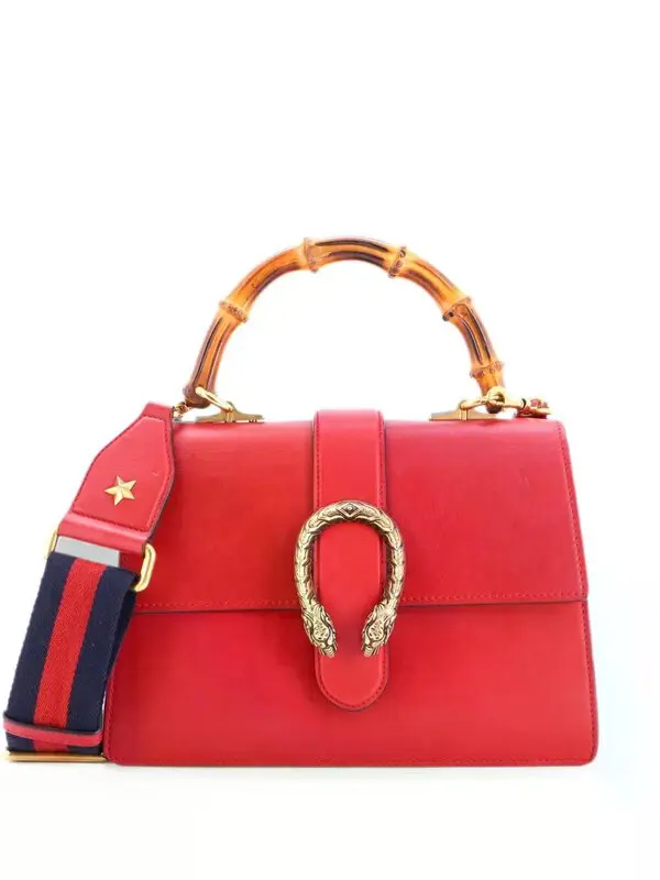 Gucci Dionysus Bamboo Top Handle Bag Leather Medium Satchel - Red