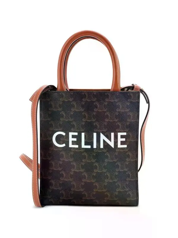 Celine Vertical Cabas Tote Triomphe Coated Canvas Mini Satchel - Brown