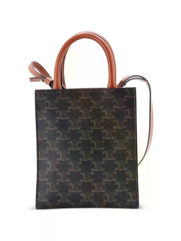 Celine Vertical Cabas Tote Triomphe Coated Canvas Mini Satchel - Brown