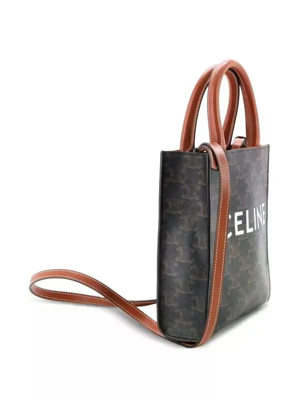 Celine Vertical Cabas Tote Triomphe Coated Canvas Mini Satchel - Brown