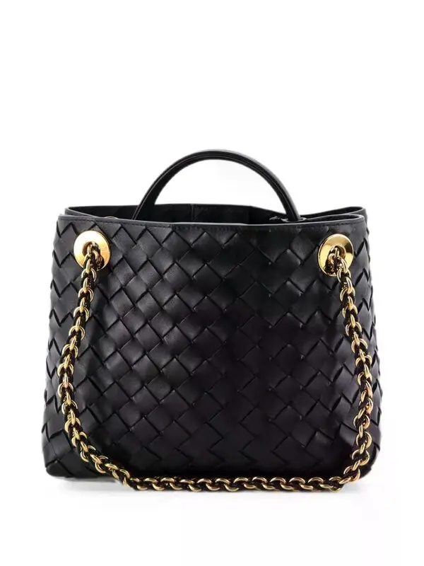 Bottega Veneta Andiamo Chain Top Handle Bag Intrecciato Nappa Small Satchel - Black