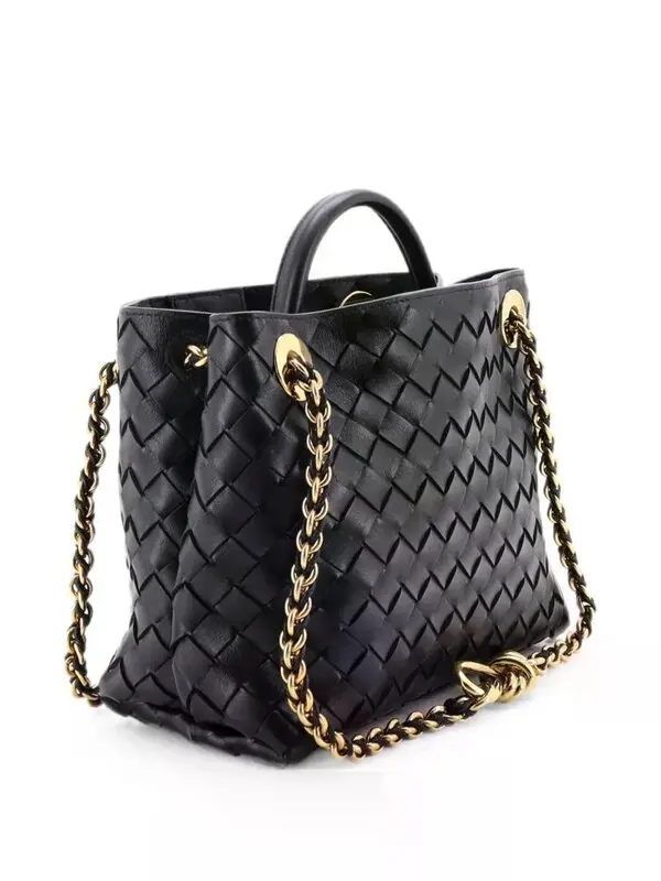 Bottega Veneta Andiamo Chain Top Handle Bag Intrecciato Nappa Small Satchel - Black