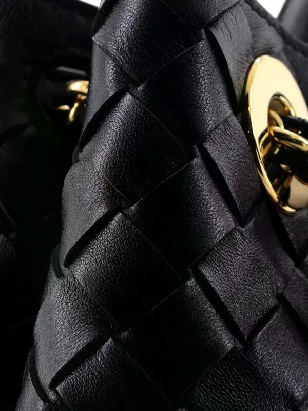 Bottega Veneta Andiamo Chain Top Handle Bag Intrecciato Nappa Small Satchel - Black