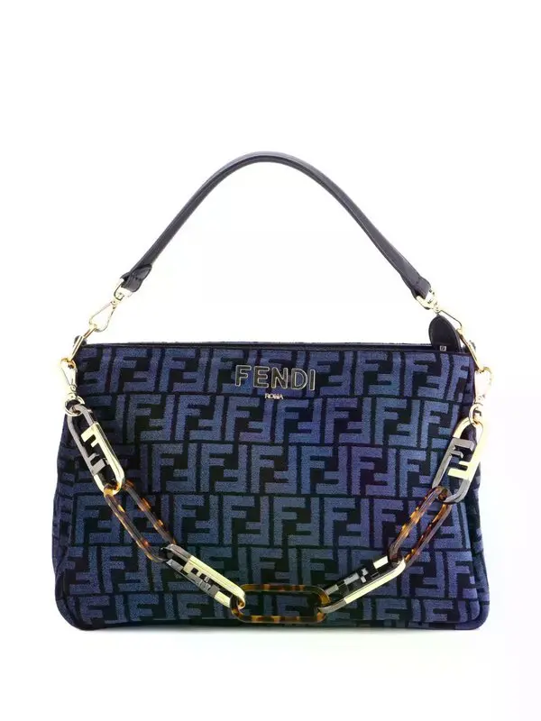 Fendi O'lock Zip Shoulder Bag Zucca Chenille Hobo Bag - Blue