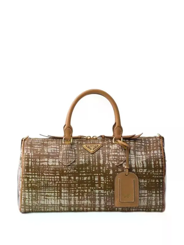 Prada Medium Linen Blend And Leather Top-handle Bag
