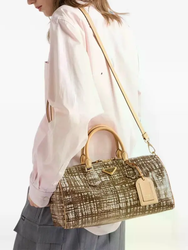 Prada Medium Linen Blend And Leather Top-handle Bag