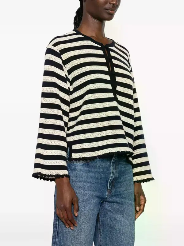 FRAME Striped Pointelle-knit Sweater
