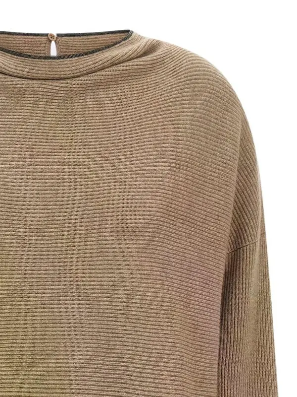 Brunello Cucinelli Beige Ribbed Knit Dress With Monile Embellishment
