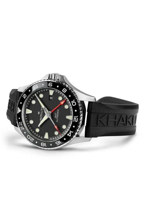 Hamilton Khaki Navy Gmt Automatic Watch With Rubber Strap