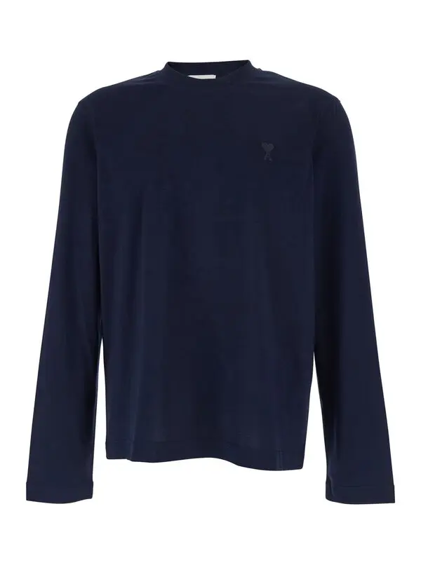 Ami Blue Long-sleeve T-shirt With Adc Embroidery On The Front In Cotton - Multicolor