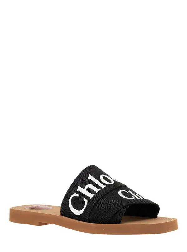 Chloé Black Canvas Sandals With Logo