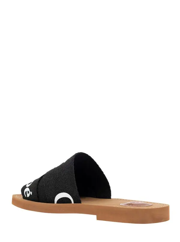 Chloé Black Canvas Sandals With Logo