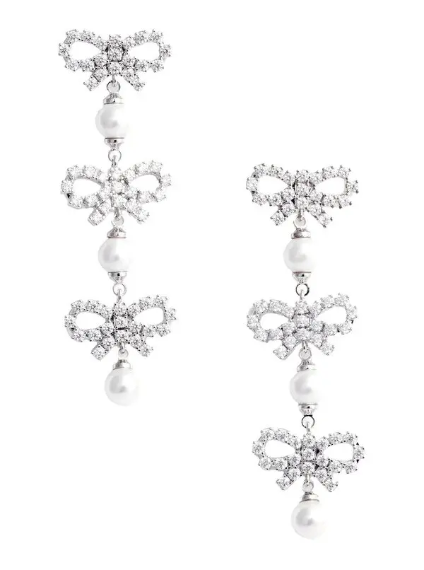 SELF-PORTRAIT Metallic Tiered Earing With Bow Charm And Crystal Embellishments In Brass - Multicolor