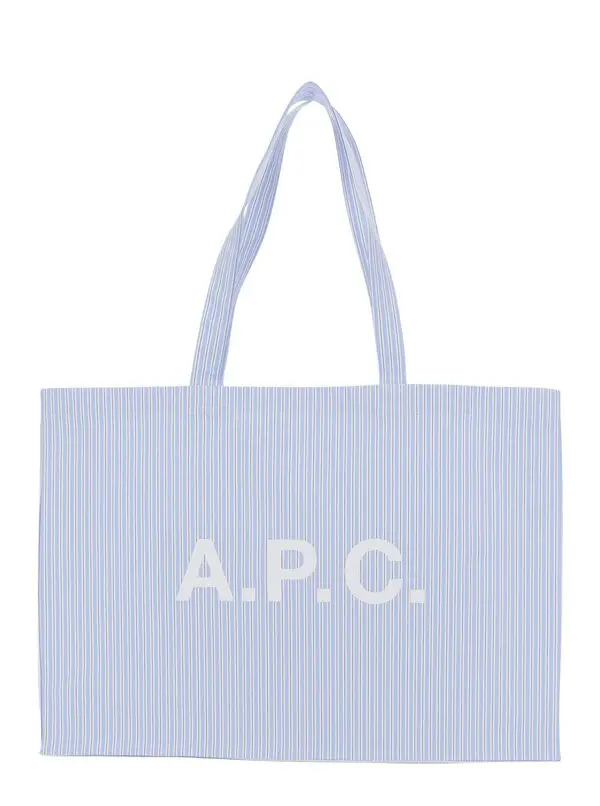 A.p.c. Diane 2.0' Light Blue Tote Bag With All-over Striped Motif And Logo Lettering On The Front In Cotton For - Multicolor