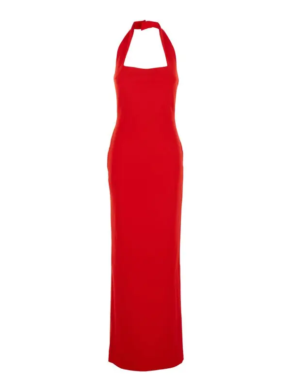 Solace London Ilona Long Dress In Twill - Red