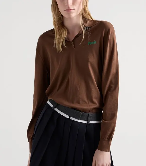 Prada Silk-blend Long-sleeve Polo Shirt