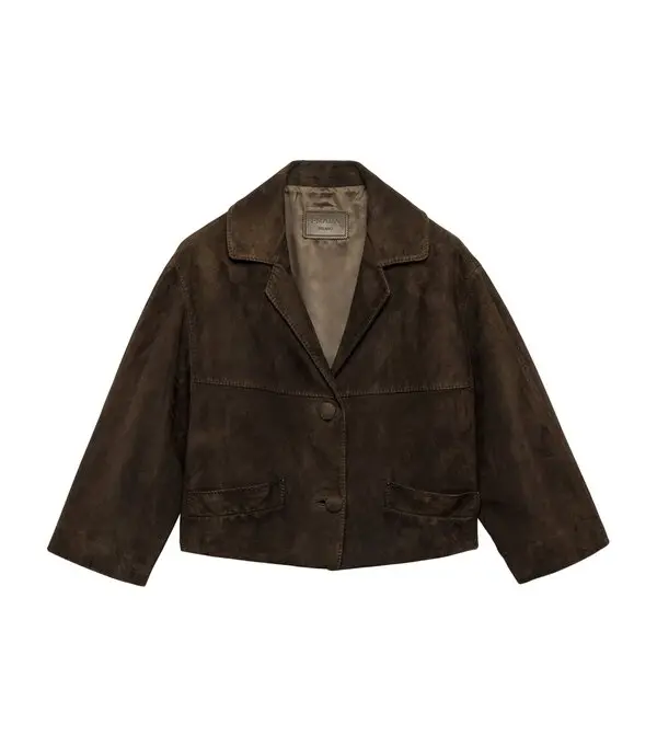 Prada Lamb Suede Cropped Jacket - Green