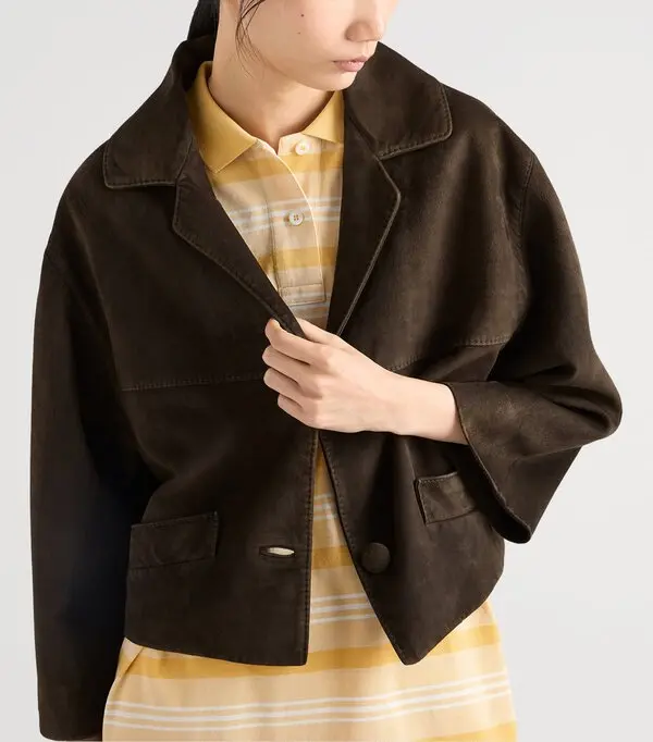 Prada Lamb Suede Cropped Jacket - Green