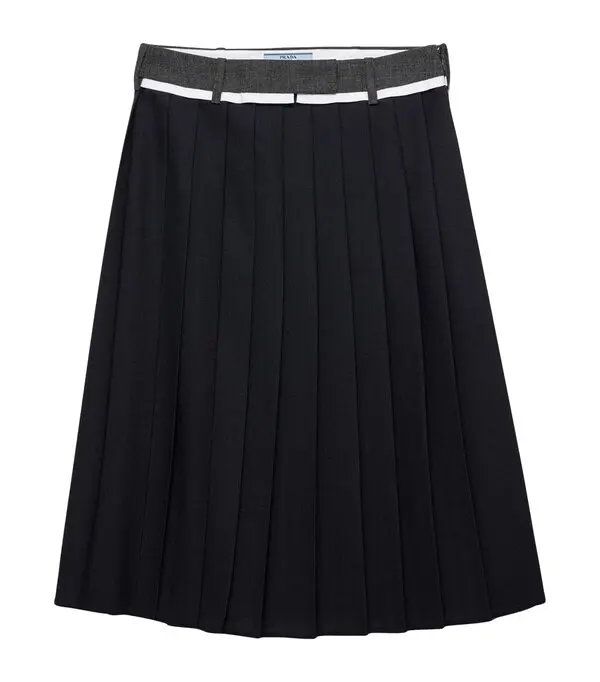 Prada Wool Fleece Pleated Midi Skirt