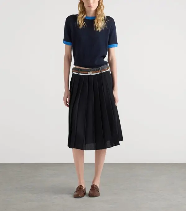 Prada Wool Fleece Pleated Midi Skirt