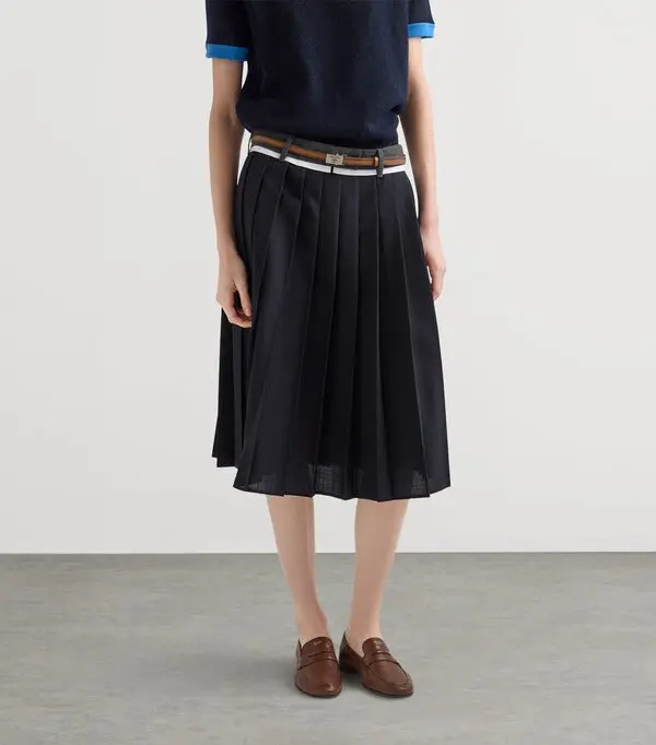 Prada Wool Fleece Pleated Midi Skirt