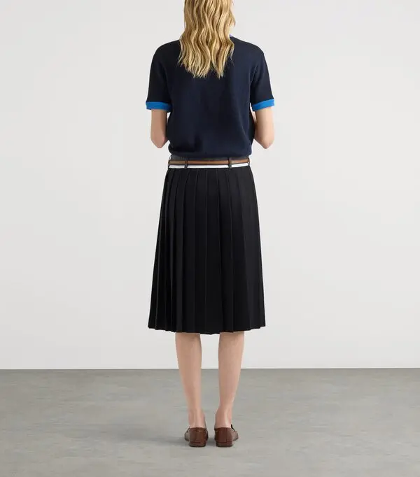 Prada Wool Fleece Pleated Midi Skirt