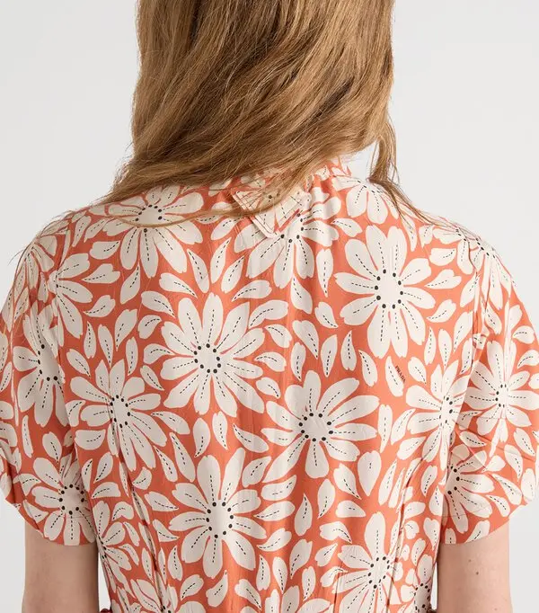 Prada Floral Print Pleated Midi Shirt Dress - Orange