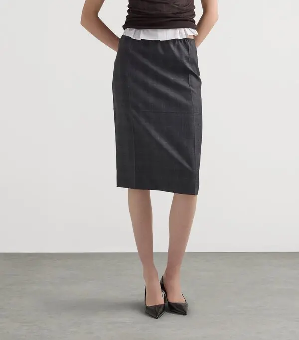 Prada Wool Check Midi Skirt