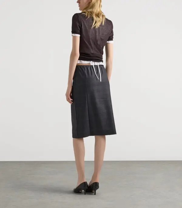 Prada Wool Check Midi Skirt
