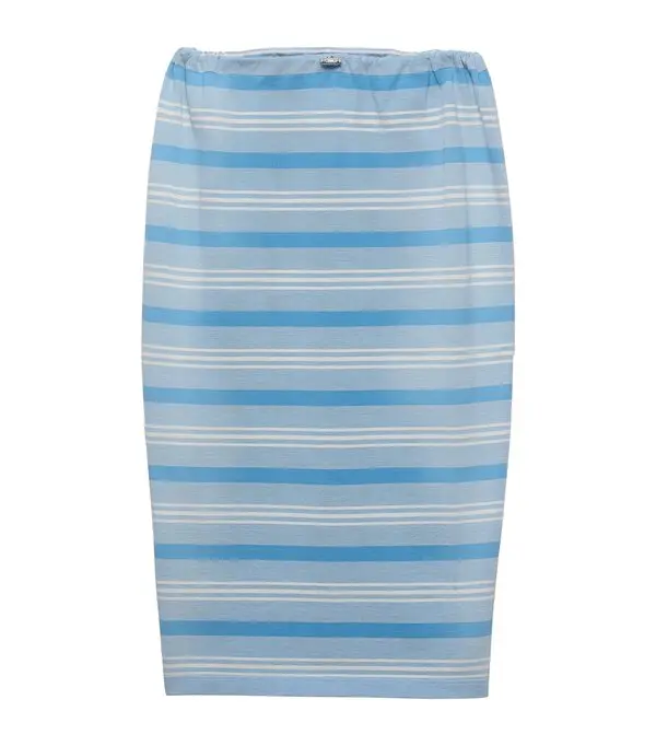 Prada Cotton Piqué Stripe Midi Skirt - Turquoise