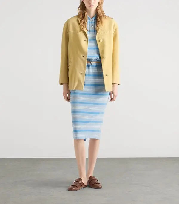 Prada Cotton Piqué Stripe Midi Skirt - Turquoise