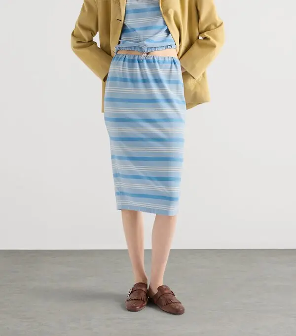Prada Cotton Piqué Stripe Midi Skirt - Turquoise