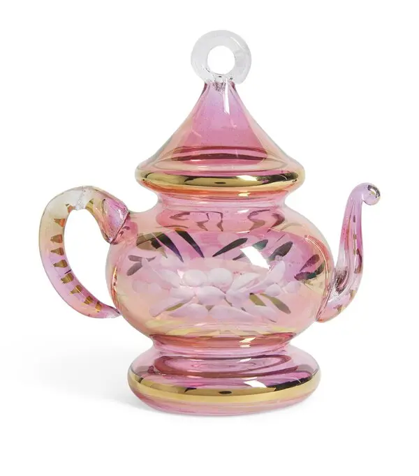 ARTIFACTUALLY Glass Teapot Tree Decoration - Pink